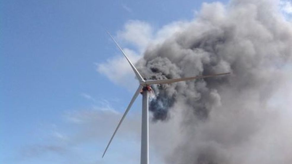 PHOTOS: Wind turbine catches fire, sparks grass fire in western ...